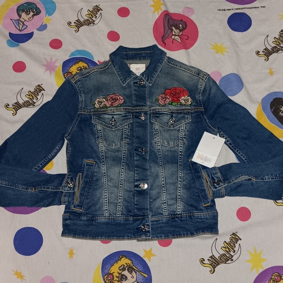 LuLaRoe | Jackets & Coats | New Lularoe Roses Denim Jean Jacket Rose ...